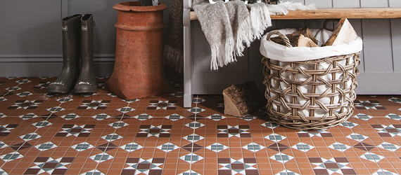 Red, terracotta floor tiles on porcelain by GEMINI from CTD Tiles